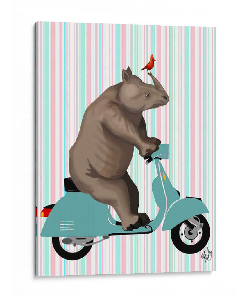 Rinoceronte En Ciclomotor - Fab Funky Cuadro Decorativo, Canvas Lab