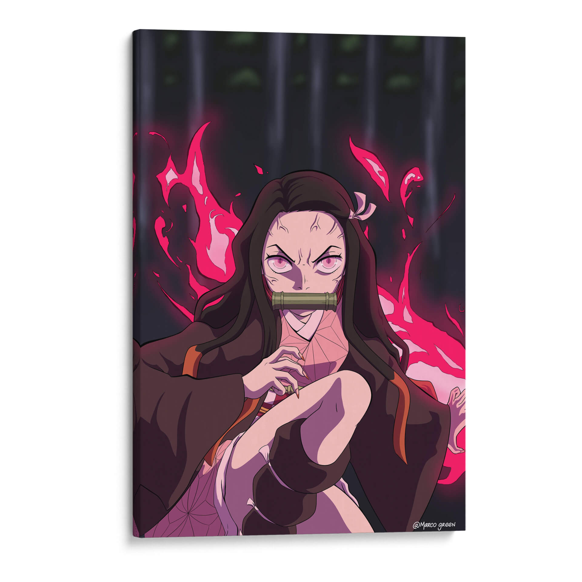 Angry Nezuko - Marco Green Cuadro Decorativo, Canvas Lab